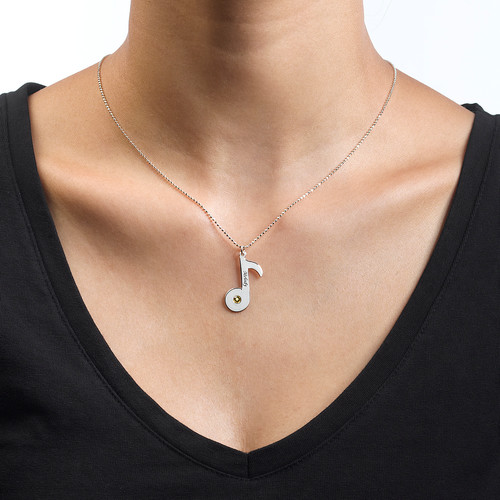 Engraved Music Note Necklace with Birthstone - All Birthstone™