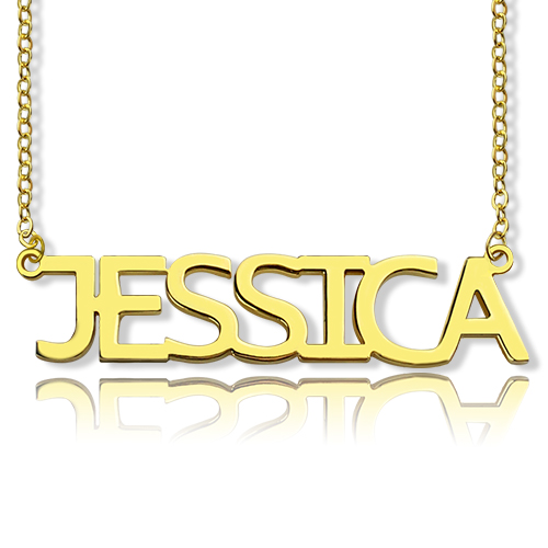 Solid Gold Plated Jessica Style Name Necklace - All Birthstone™