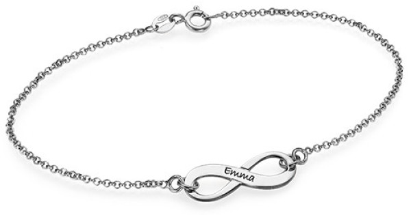 Sterling Silver Engraved Infinity Bracelet/Anklet - All Birthstone™