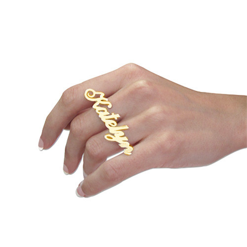 Two Finger Name Ring in Solid 18ct Gold - All Birthstone™