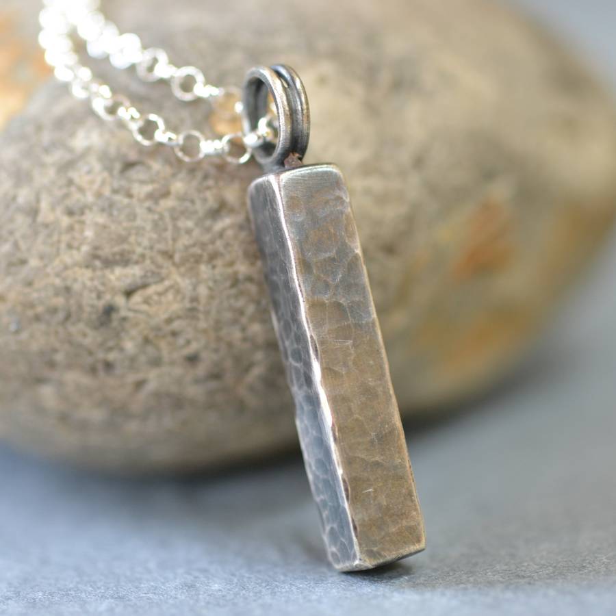 Handmade Blacksmiths Silver Hammered Block Necklace - All Birthstone™