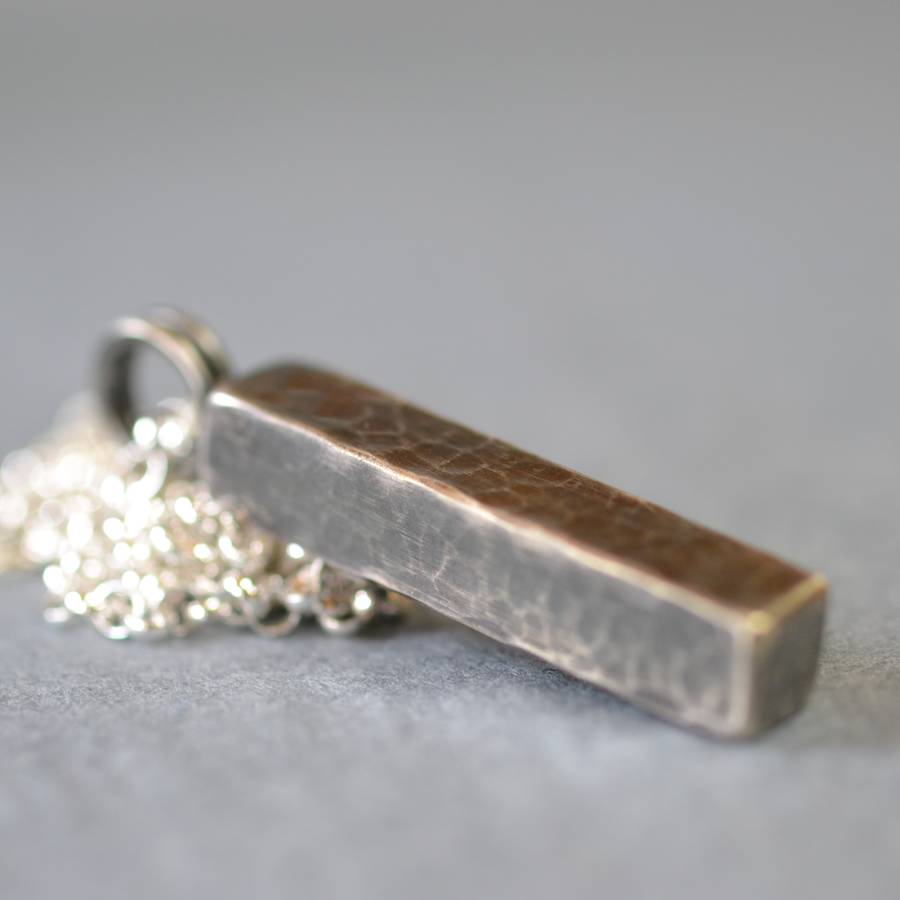 Handmade Blacksmiths Silver Hammered Block Necklace - All Birthstone™