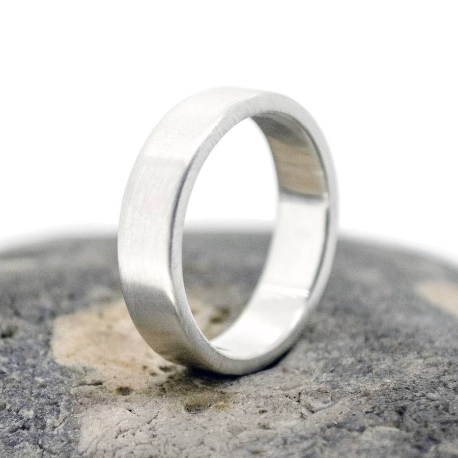 Handmade Satin Silver Rectangular Wedding Ring - All Birthstone™