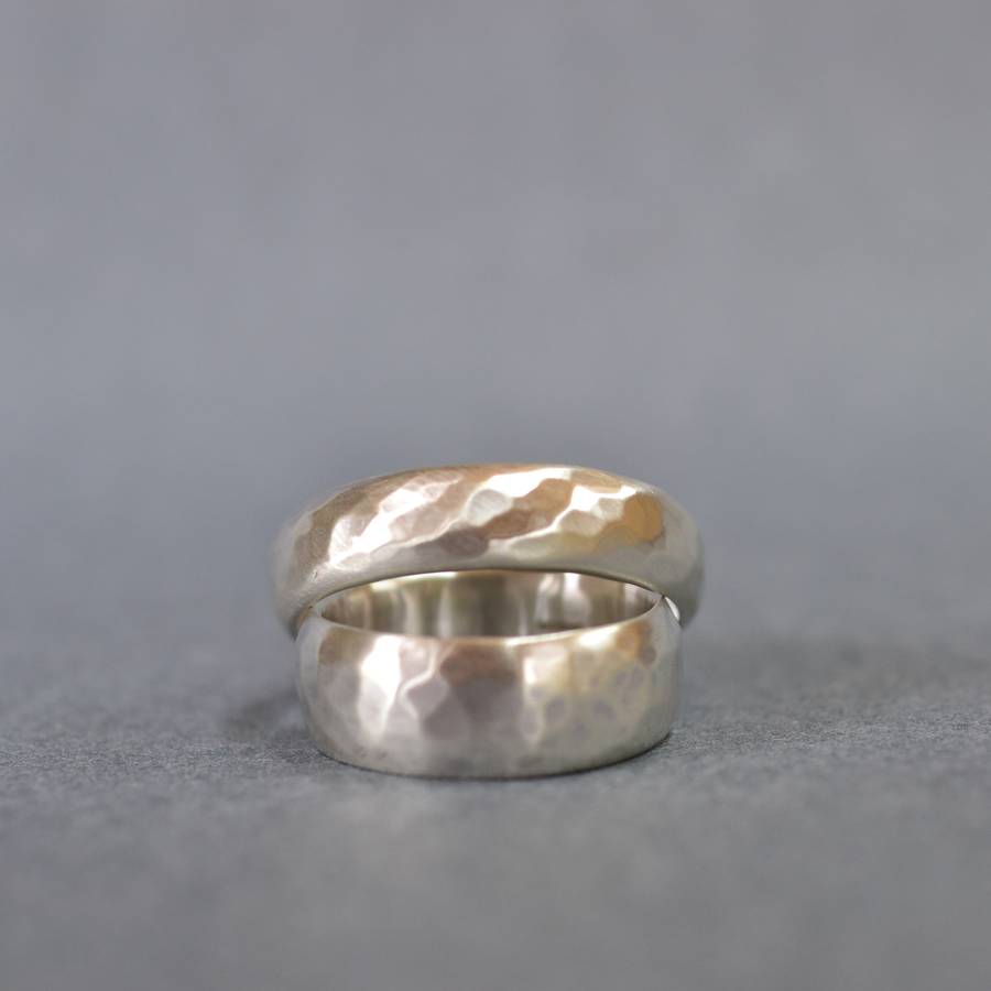 Handmade Silver Wedding Ring With Hammered Finish - All Birthstone™