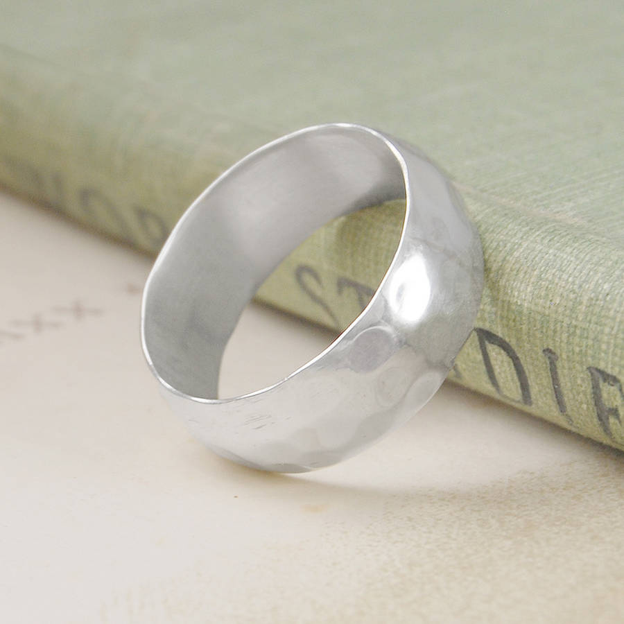 Mens Hammered Sterling Silver Ring - All Birthstone™