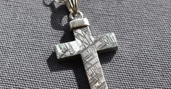 Meteorite And Silver Cross Necklace - All Birthstone™