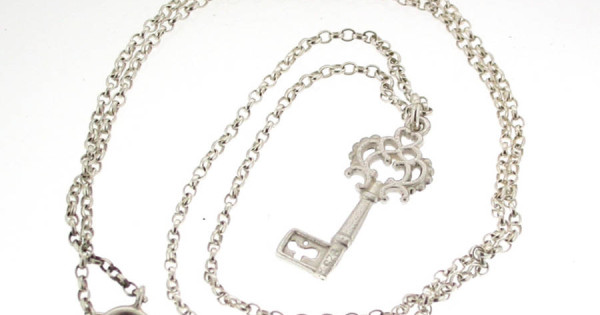 Silver Heritage Key Pendant With 18 Silver Chain - All Birthstone™
